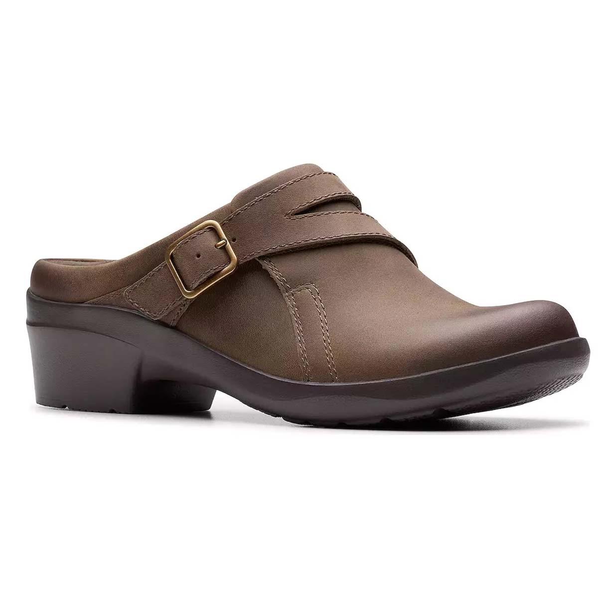 Clarks Womens Angie Braley Round Toe Mules - Slate Leather
