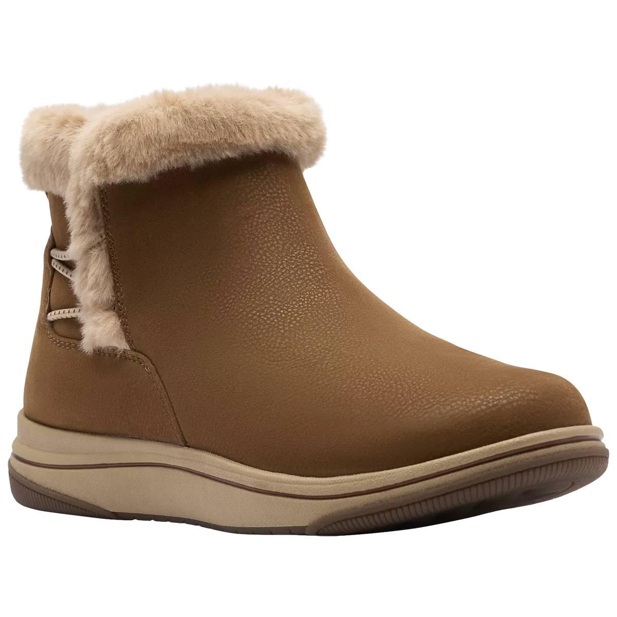 Clarks Womens Breeze Faux Fur Booties - Black