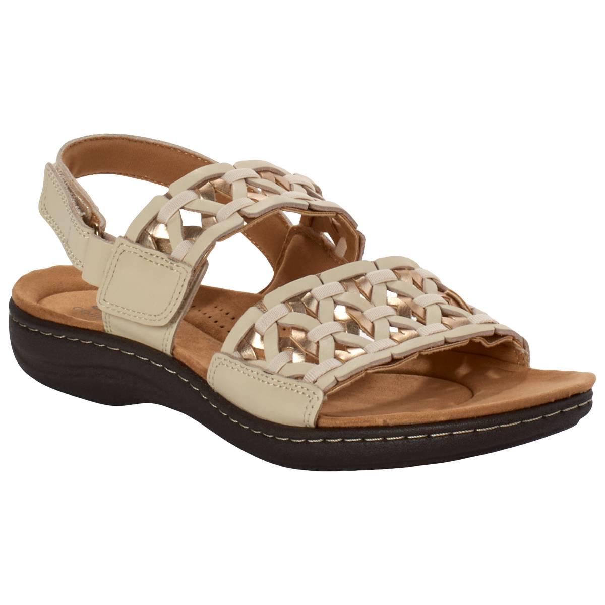 Clarks Womens Collection Laurieann Lily Round Toe Sandals - Cream Leather