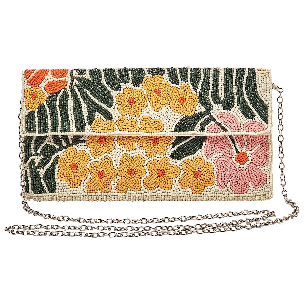 Click here for Sol & Mer Beaded Flap Clutch With Chain prices