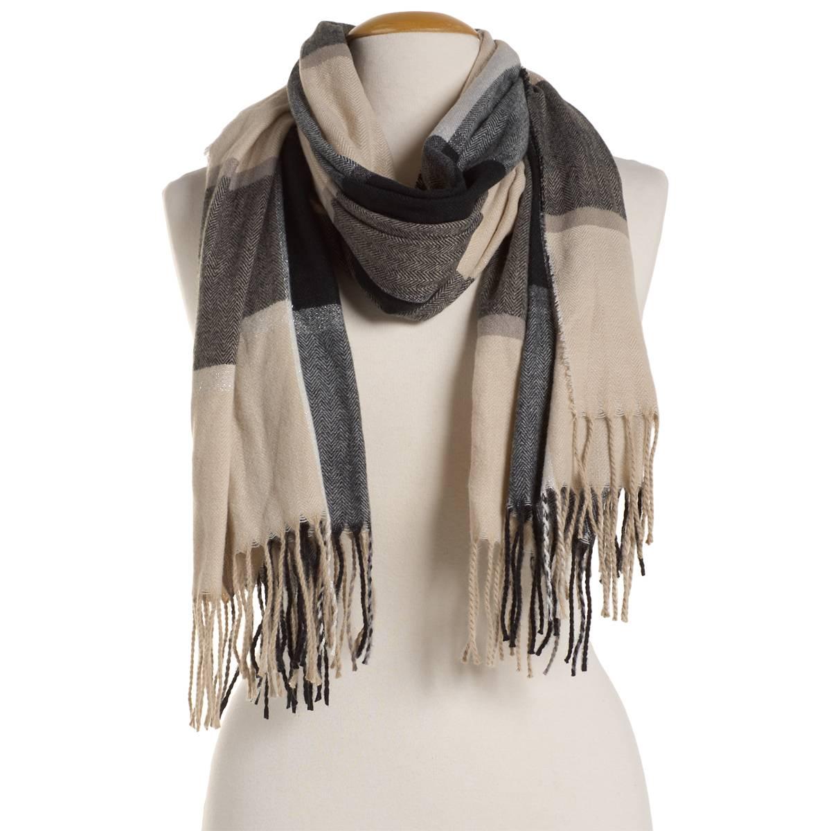 Click here for Womens Nine West Large Plaid Scarf with Fringes prices