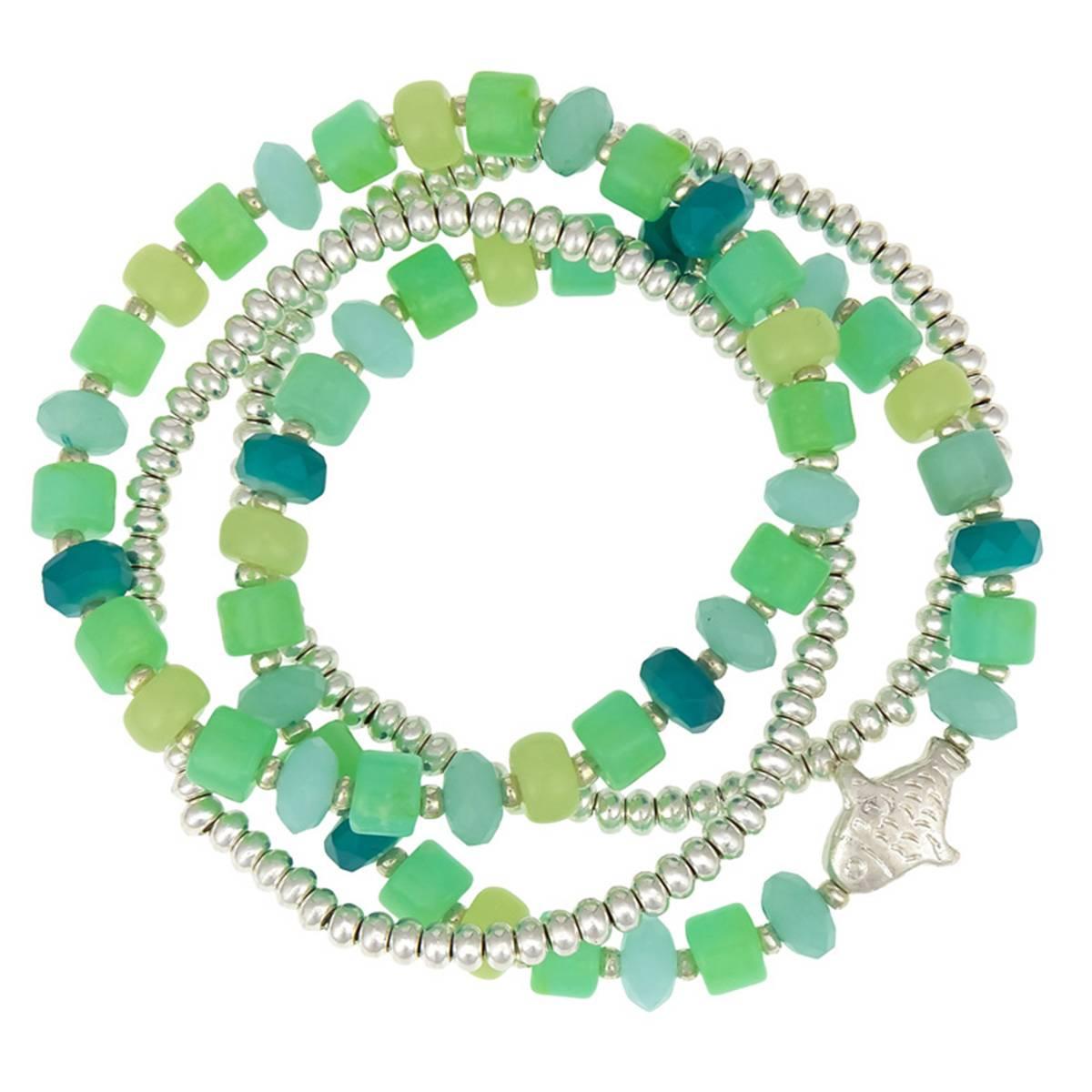 Click here for Ashley Cooper(tm) Aqua Silver-Tone 4-Row Beaded St... prices
