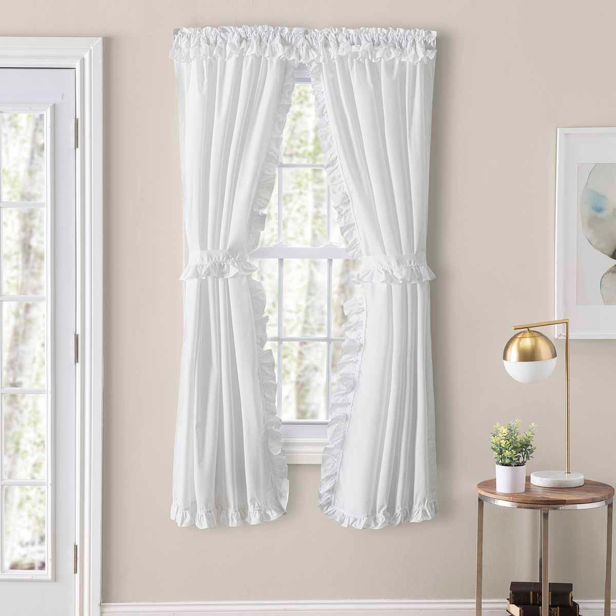 Ellis Curtain 2-Piece Ruffled Priscilla Window Curtain Panel Pair with ties - 80x84" White - White