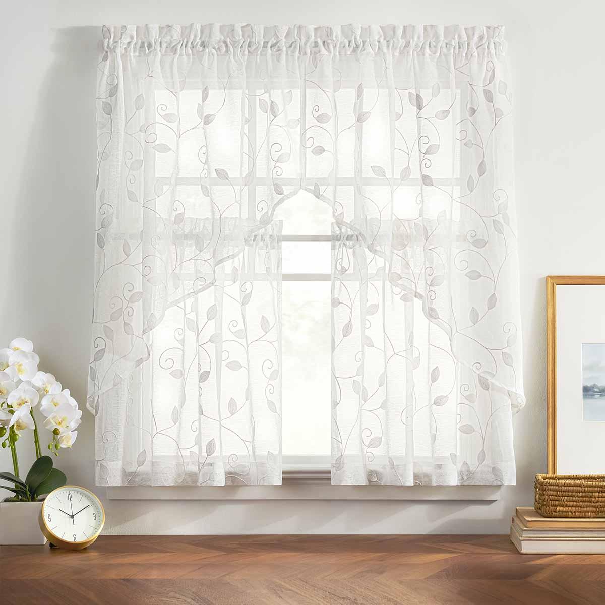 Ellis Curtain Chatham 100 Polyester Embroidered Sheer Rod Pocket Tiers 70 x 24 - White
