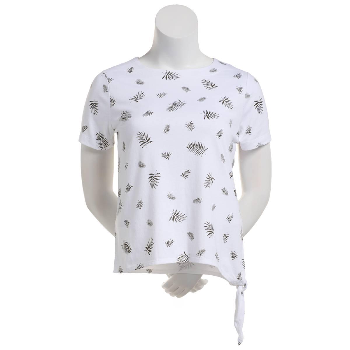 Click here for Womens Bonnie Evans Tropical Leaves Side Tie Tee prices