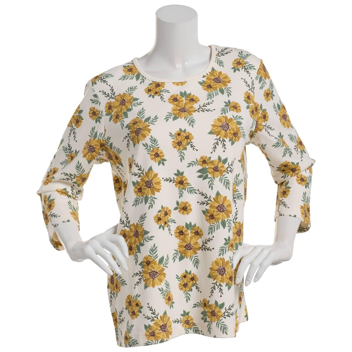 Click here for Petite Bonnie Evans 3/4 Sleeve Sunflower Tee prices