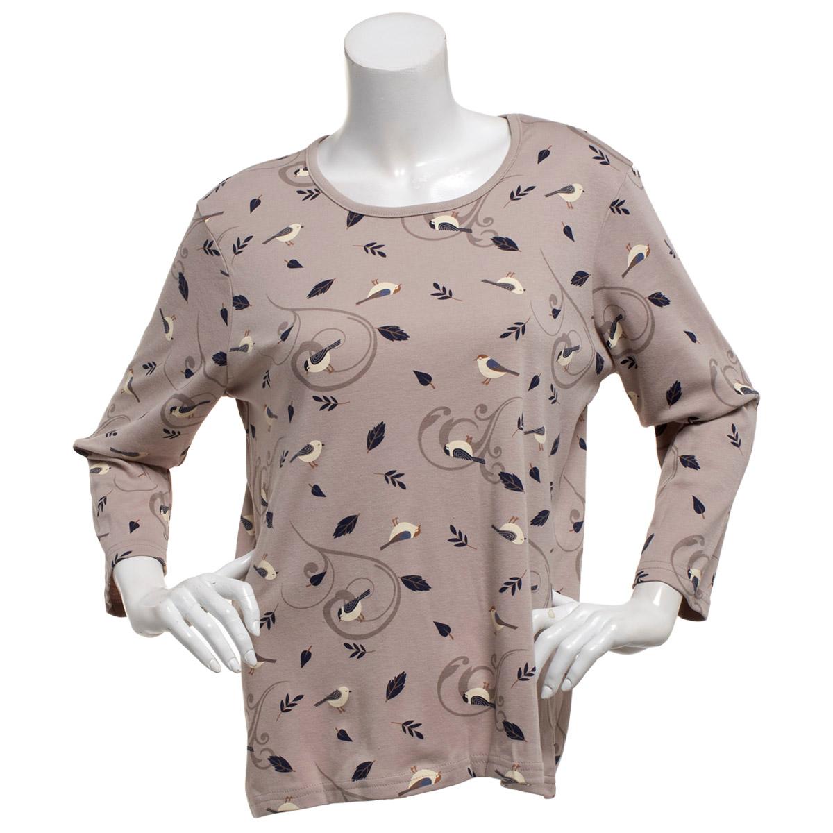 Click here for Petite Bonnie Evans 3/4 Sleeve Leaves And Birds Te... prices