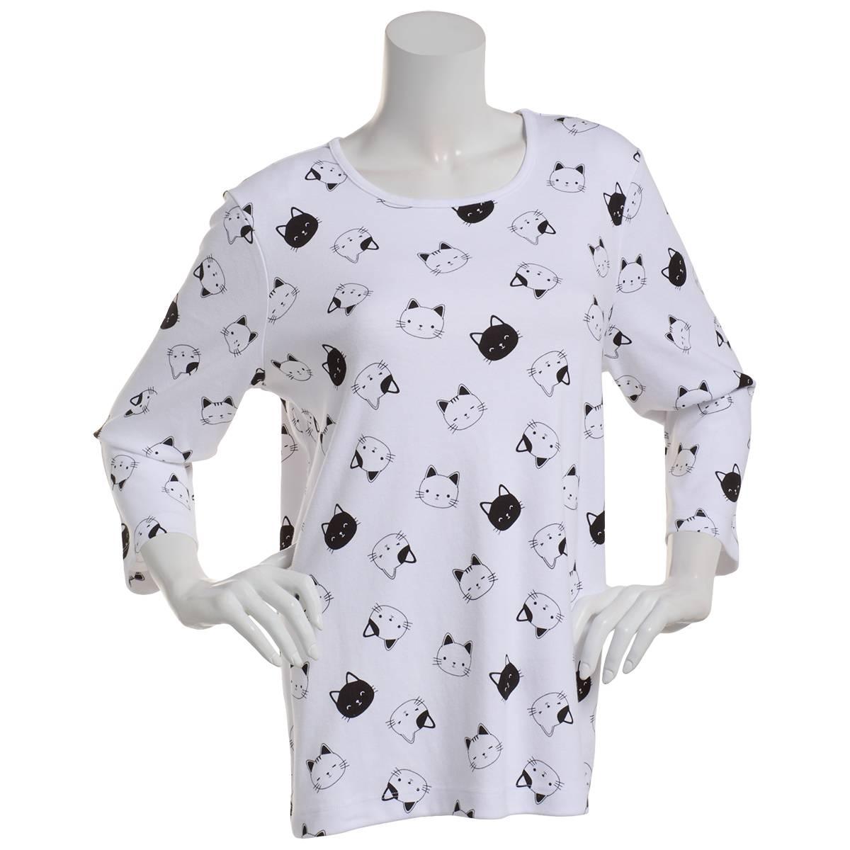 Click here for Petite Bonnie Evans 3/4 Sleeve Black & White Cats... prices