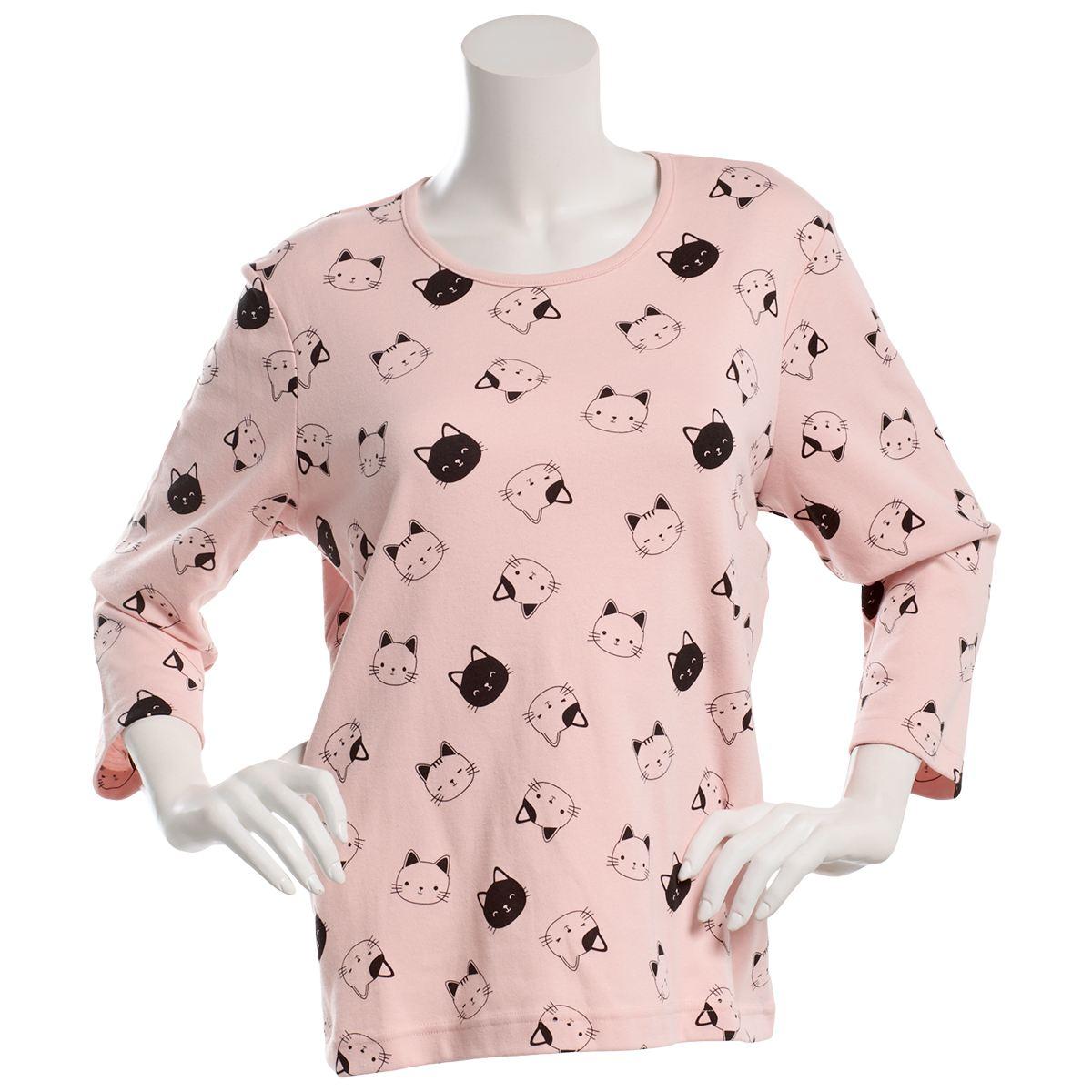 Click here for Petite Bonnie Evans 3/4 Sleeve Round Neck Cat Tee prices