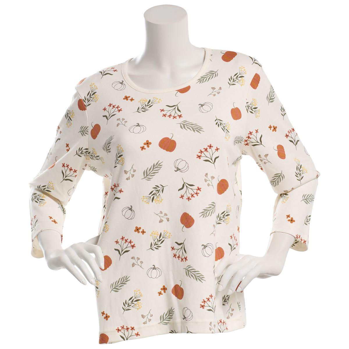 Click here for Womens Bonnie Evans Round Neck Floral Pumpkin Tee prices