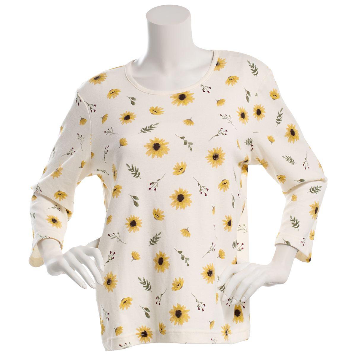 Click here for Petite Bonnie Evans Round Neck Sunflower Leaf Tee prices