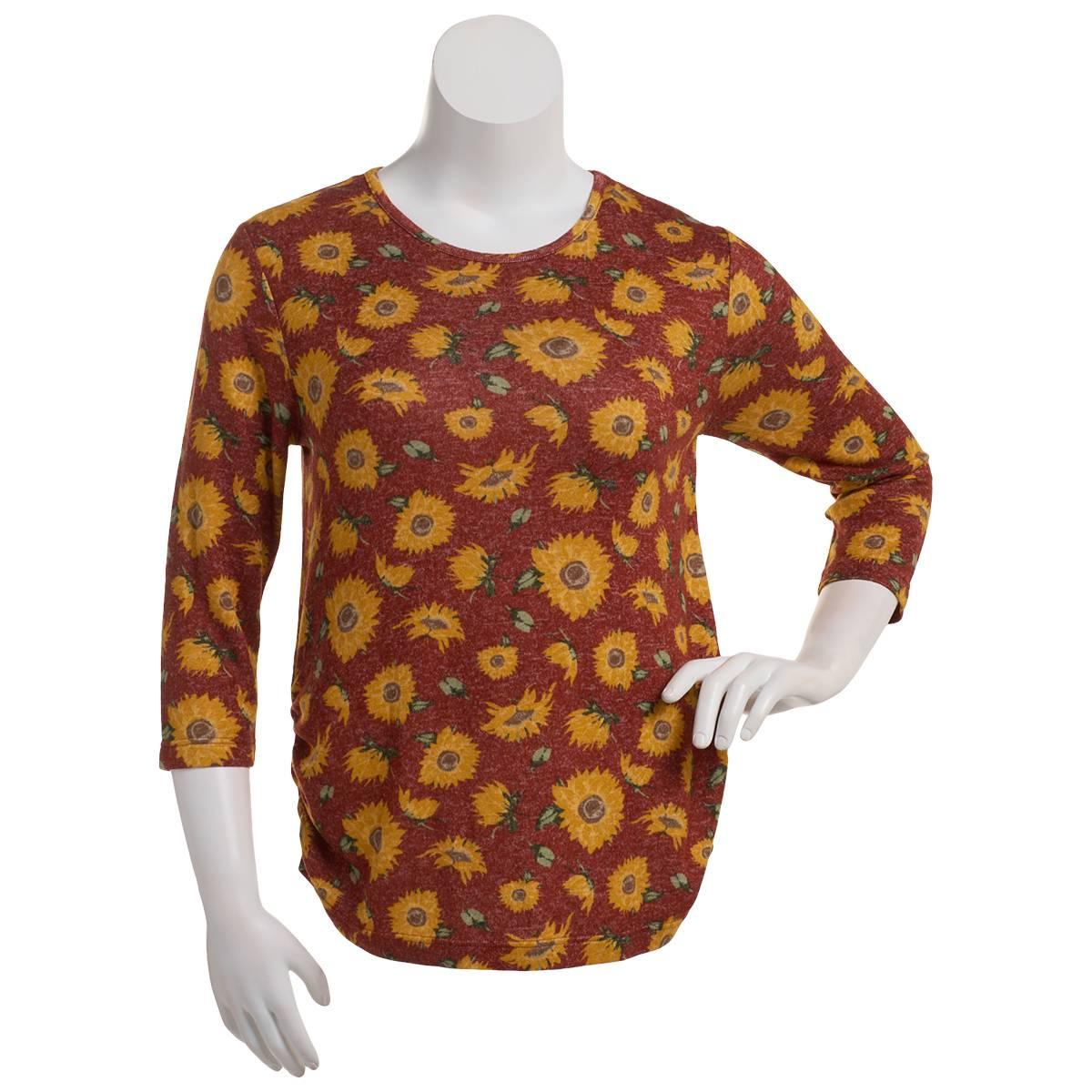 Click here for Petite Bonnie Evans 3/4 Sleeve Sunflowers Side Ruc... prices