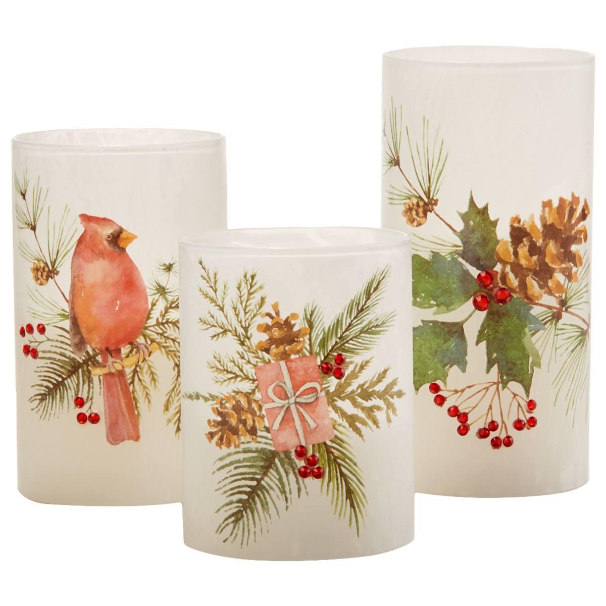 Click here for Mark Feldstein 3pc Cardinal LED Glass Pillar Set prices