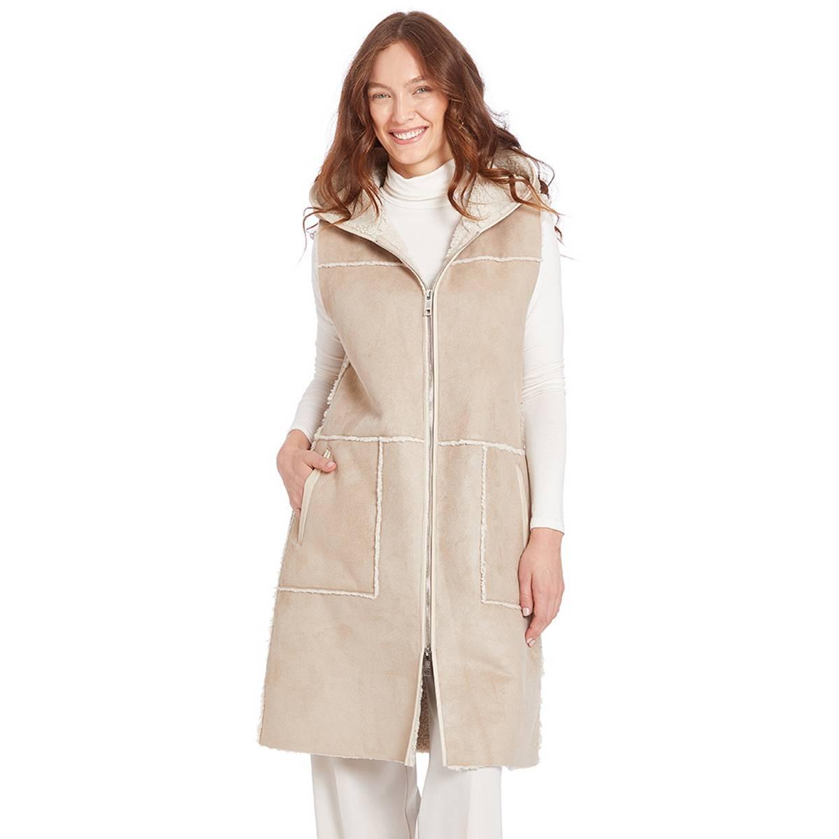 Frye Womens Kourtney Faux Shearling Hooded Vest - Sand
