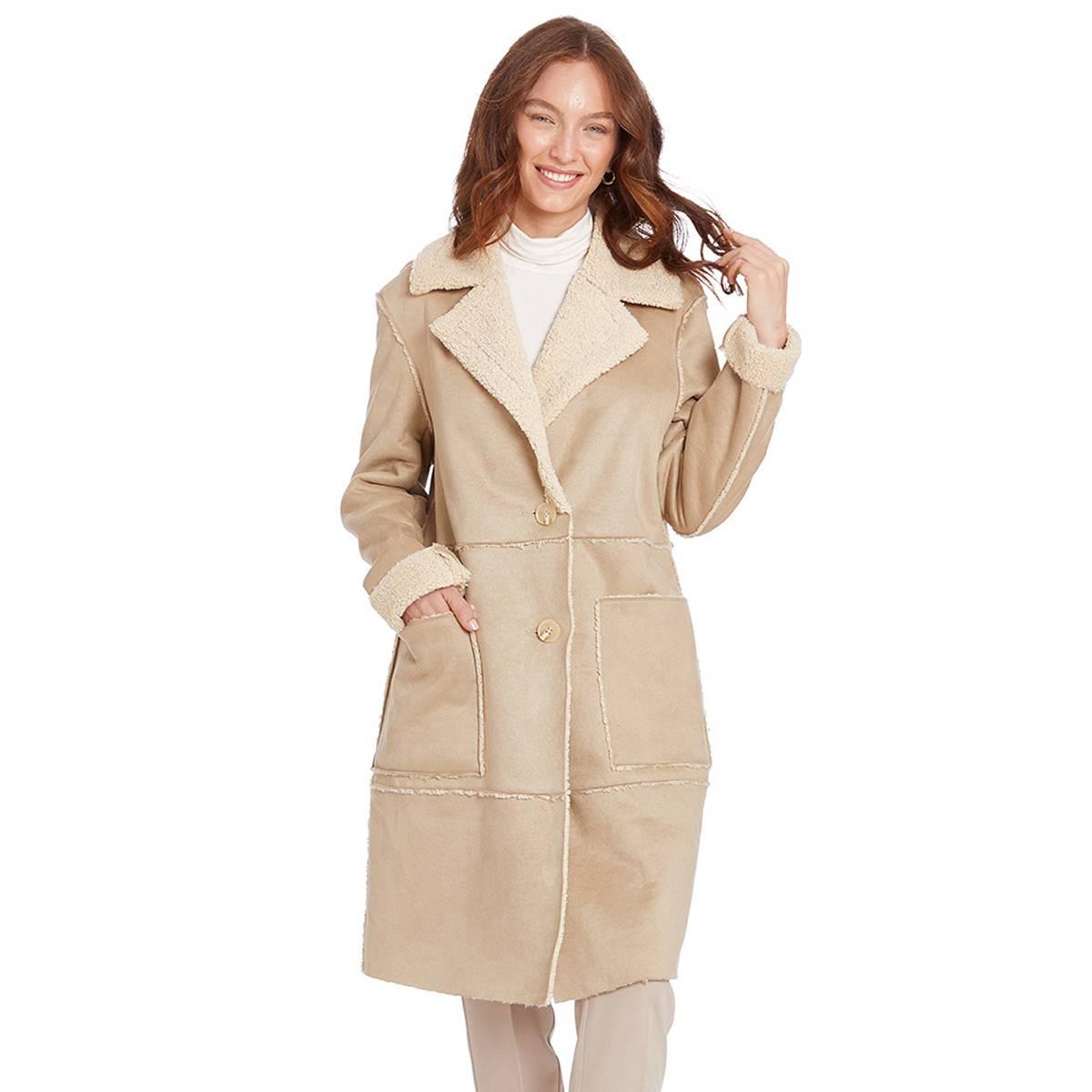 Frye Womens Lily Faux Shearling Coat - Mist