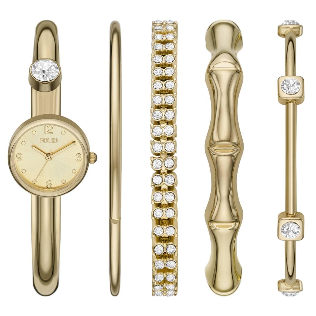 Click here for Womens Folio Gold Watch & Bracelet Set - FMDFL2071 prices
