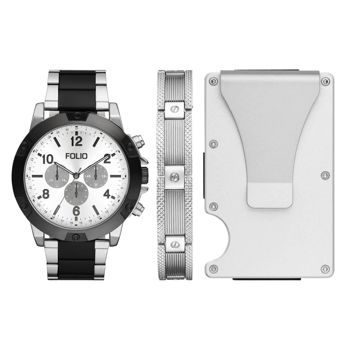Click here for Mens Folio Two-Tone Watch/Bracelet & Cardholder Se... prices