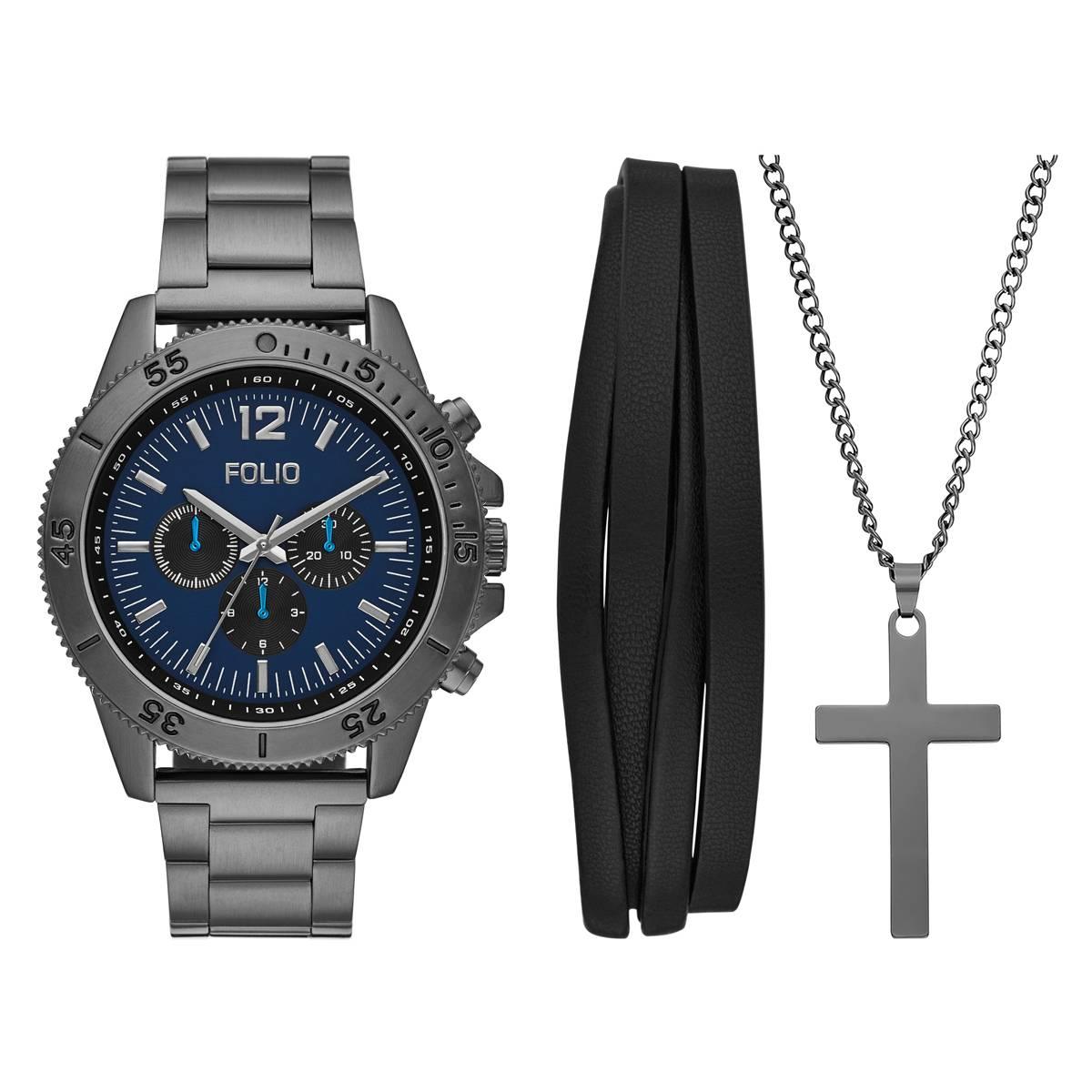 Click here for Mens Folio Watch/Bracelet/Necklace Set - FMDFL6069 prices
