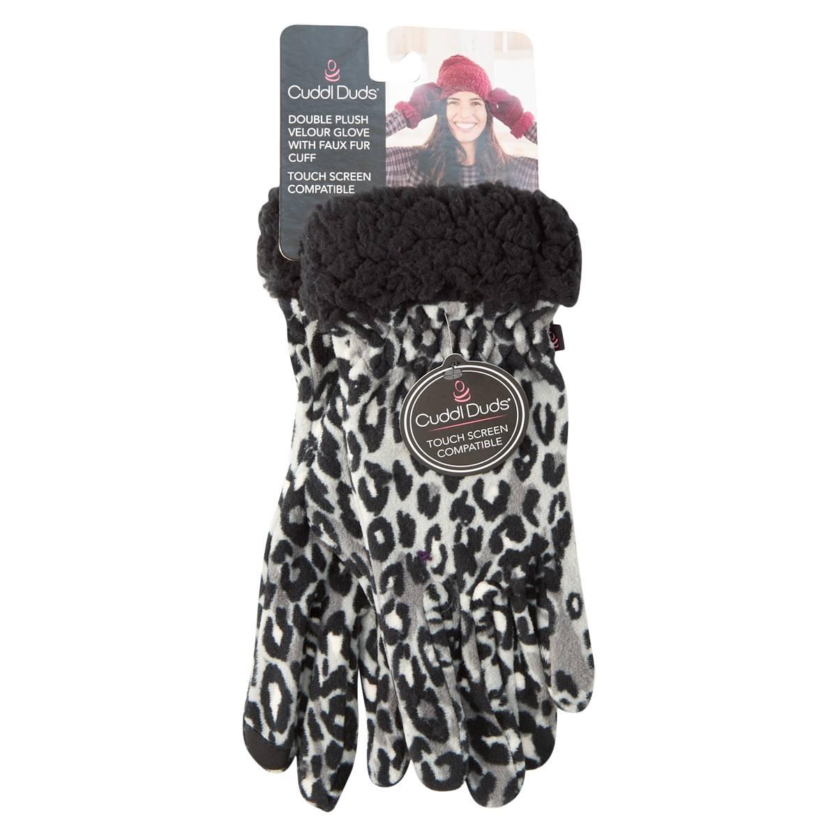 Click here for Womens Cuddl Duds Velour Leopard Glove with Sherpa... prices