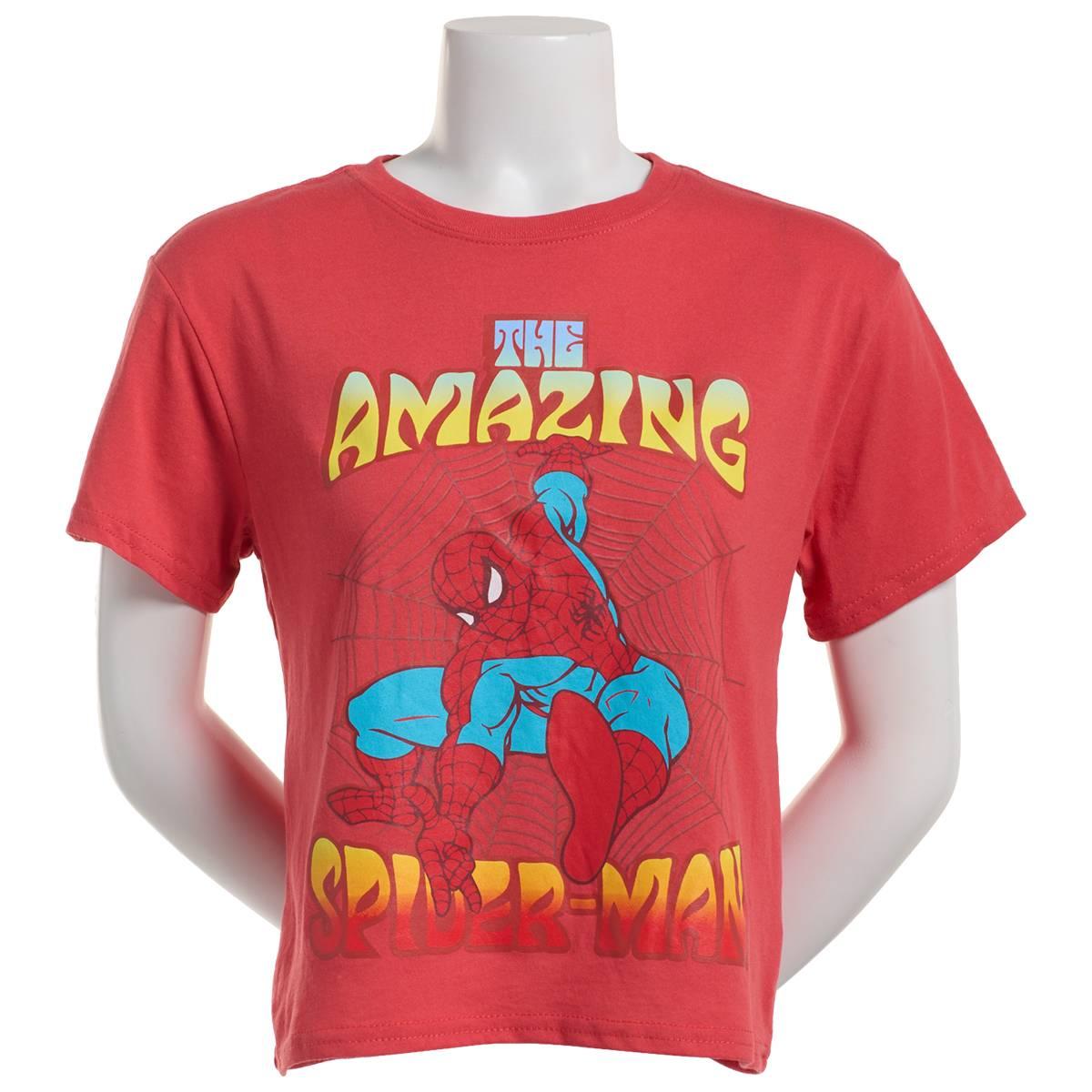 Click here for Juniors Freeze Spider-Man Cropped Graphic Tee prices