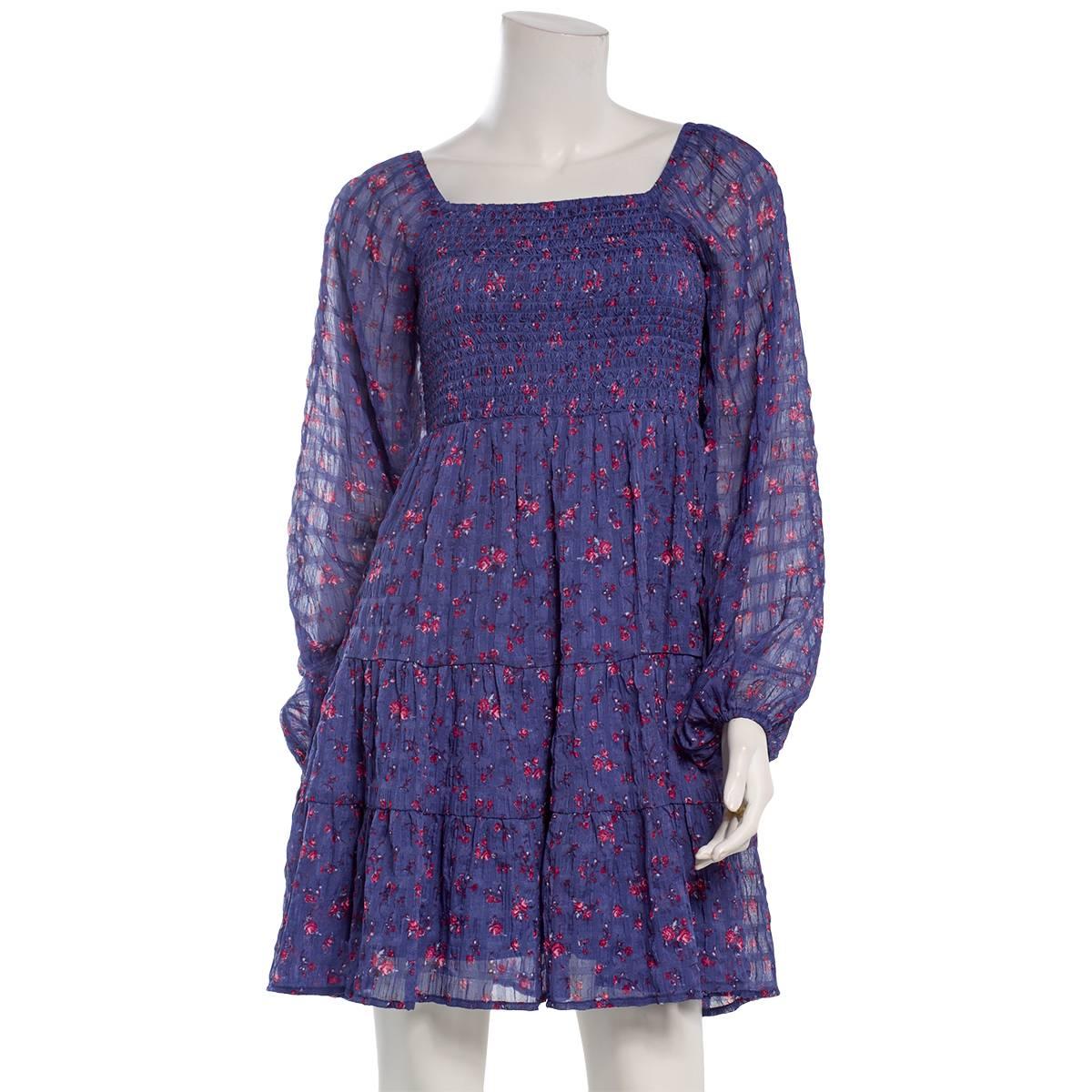 Click here for Juniors Jolt Long Sleeve Floral Pucker Chiffon Ska... prices
