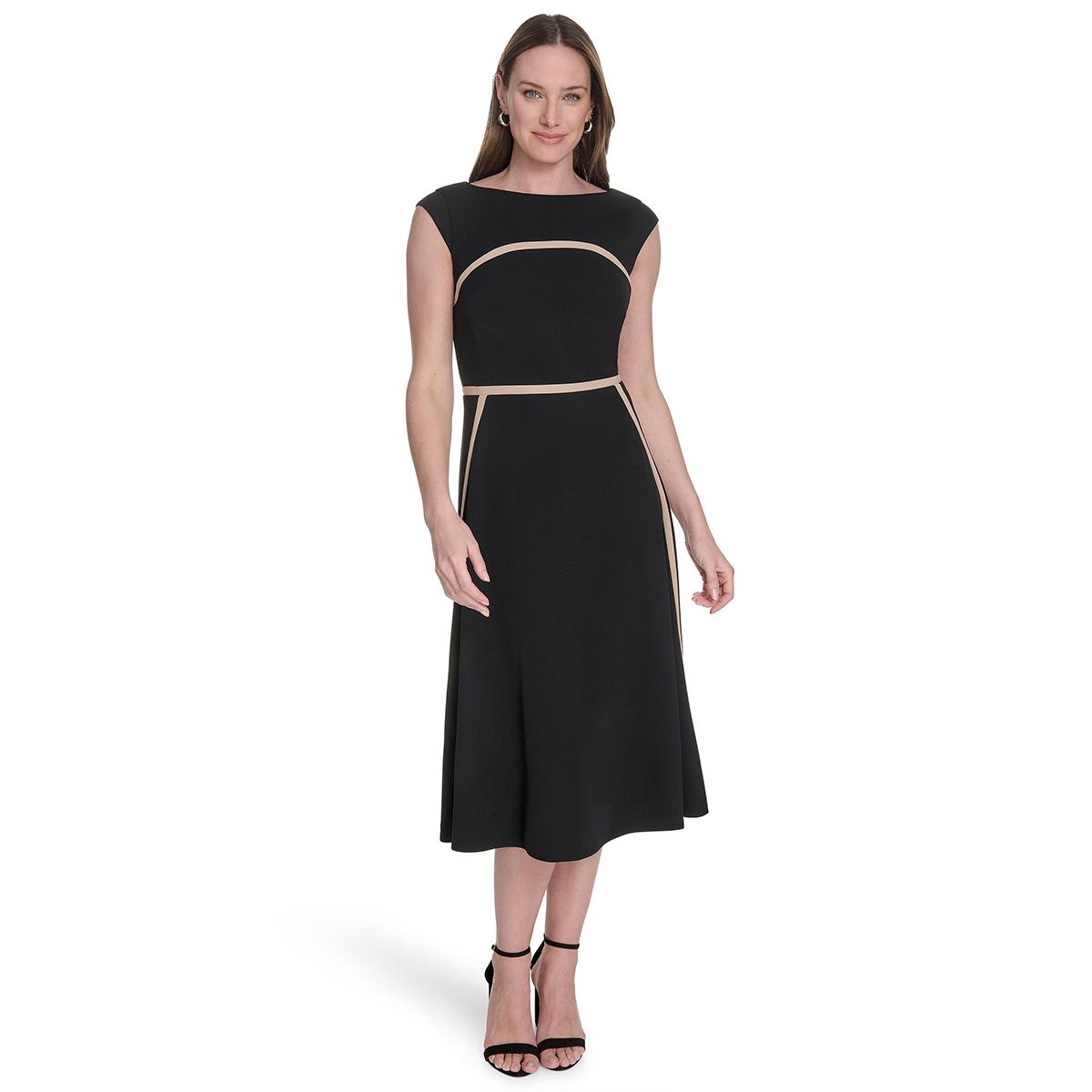 Tommy Hilfiger Womens Colorblocked Midi Fit & Flare Dress - Black/Sand