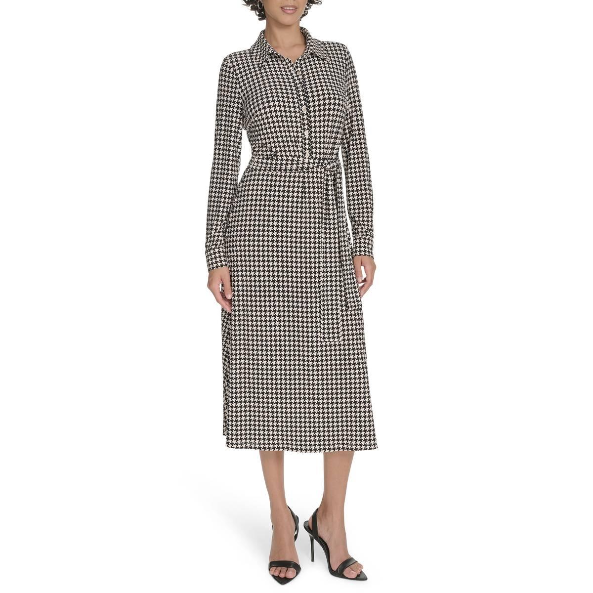 Click here for Womens Tommy Hilfiger Long Sleeve Houndstooth Midi... prices