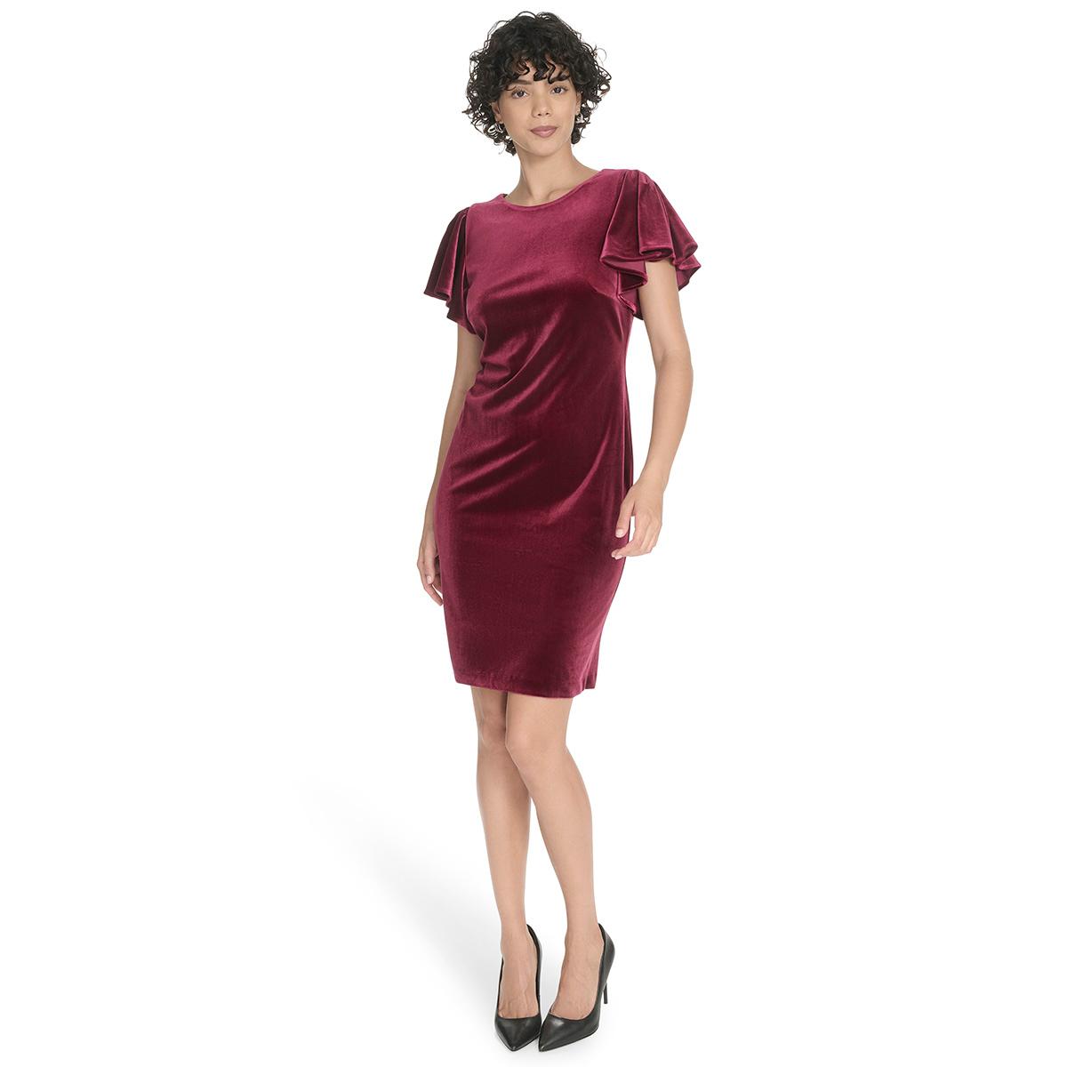 Click here for Womens Tommy Hilfiger Flutter Sleeve Velvet Sheath... prices