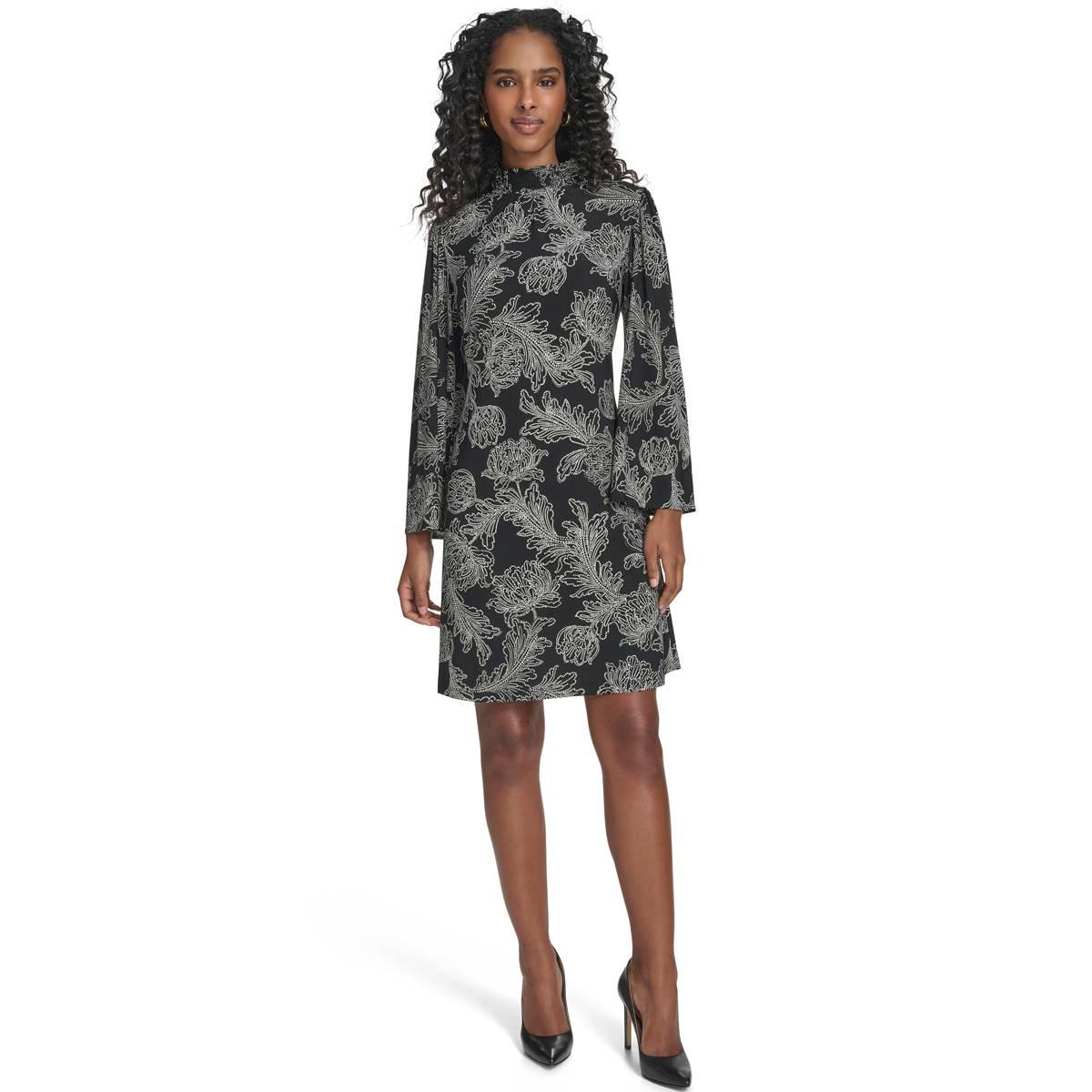 Tommy Hilfiger Womens Printed A-Line Shift Dress - Gray/black
