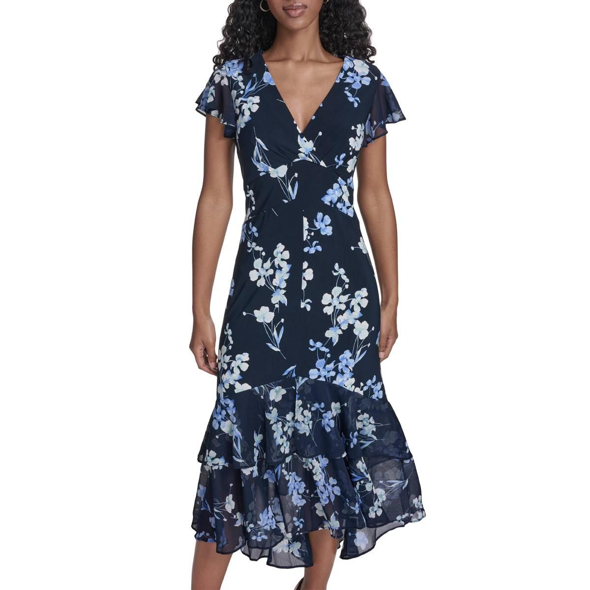 Click here for Womens Tommy Hilfiger Flutter Sleeve Tier Midi Dre... prices