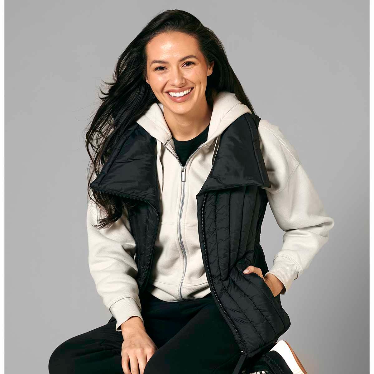 Click here for Womens Calvin Klein Drama Collar Sunburst Vest Wit... prices