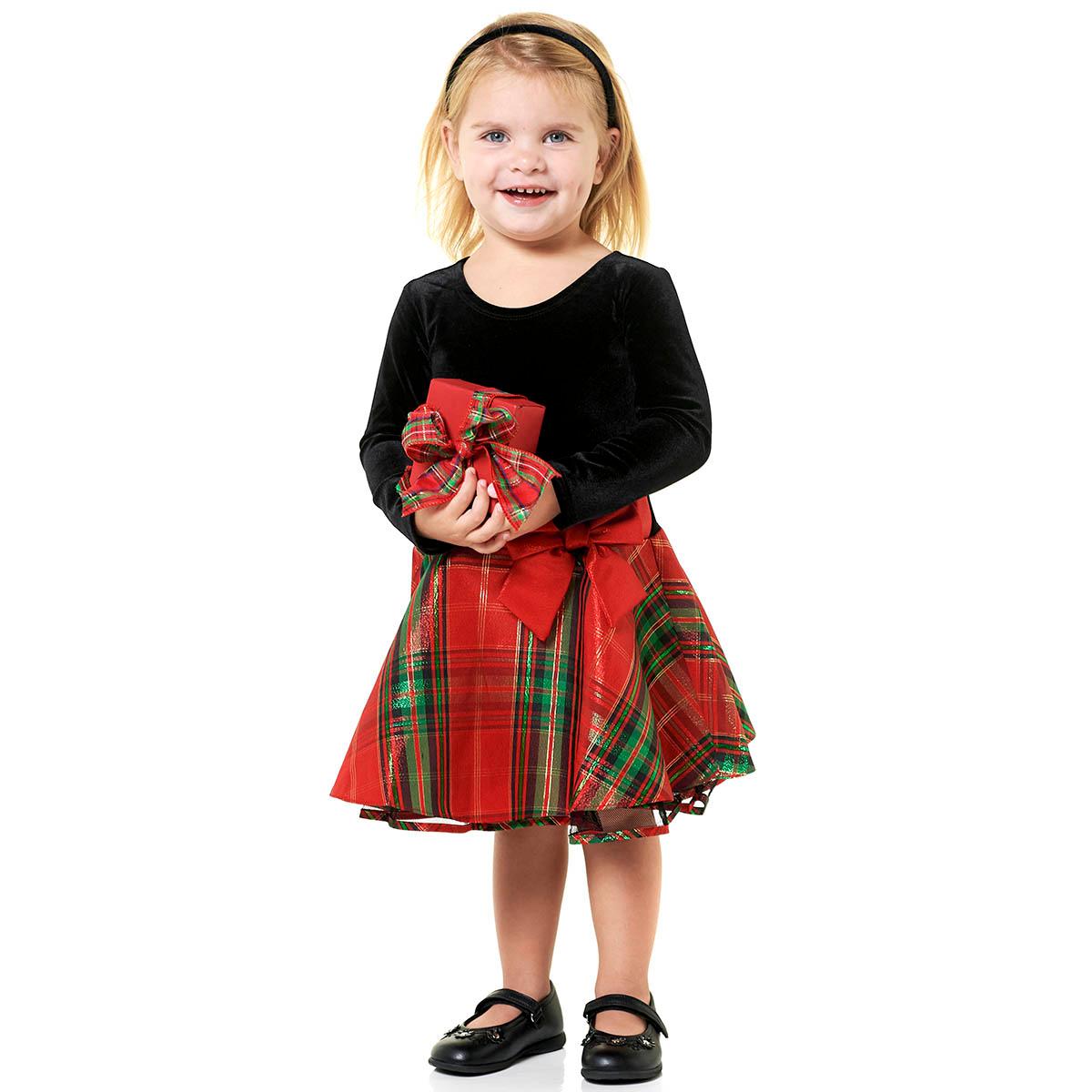 Click here for Toddler Girl Bonnie Jean Velvet Dress with Plaid S... prices