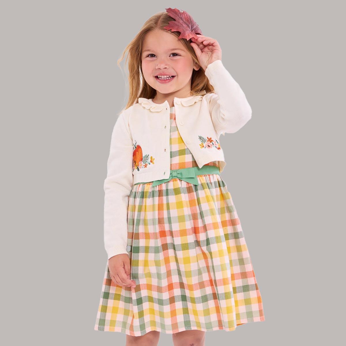 Click here for Girls (4-6x) Bonnie Jean Check Dress with Pumpkin... prices