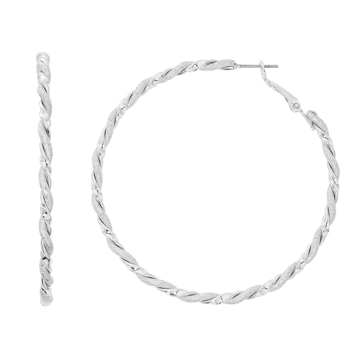 Click here for Design Collection Silver-Tone Textured Twisted Hoo... prices