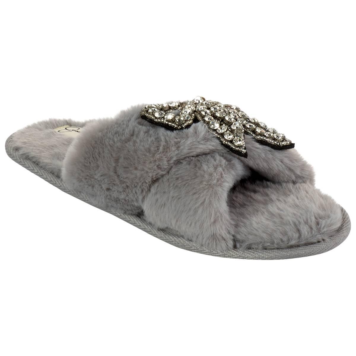 Click here for Womens Jessica Simpson Beaded Bow Plush Cross Stra... prices