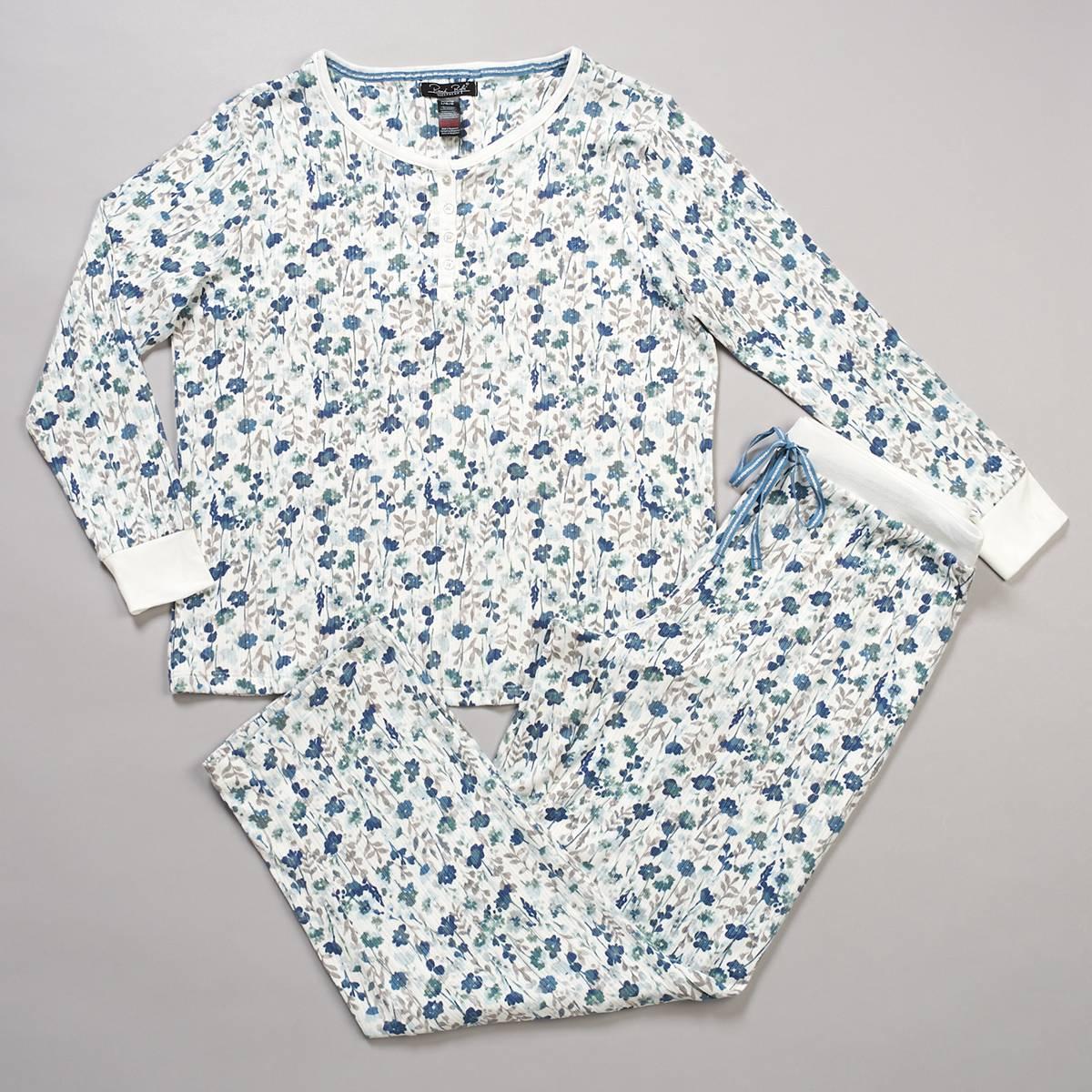 Click here for Womens Rene Rofe Long Sleeve Floral Henley Pajama... prices