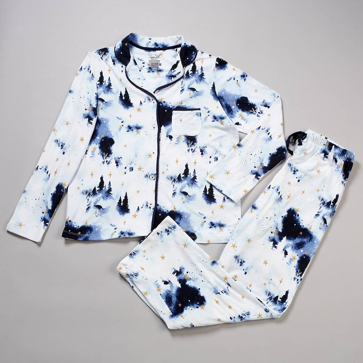 Click here for Womens Rene Rofe(R) White and Blue Tree Pajama Set prices