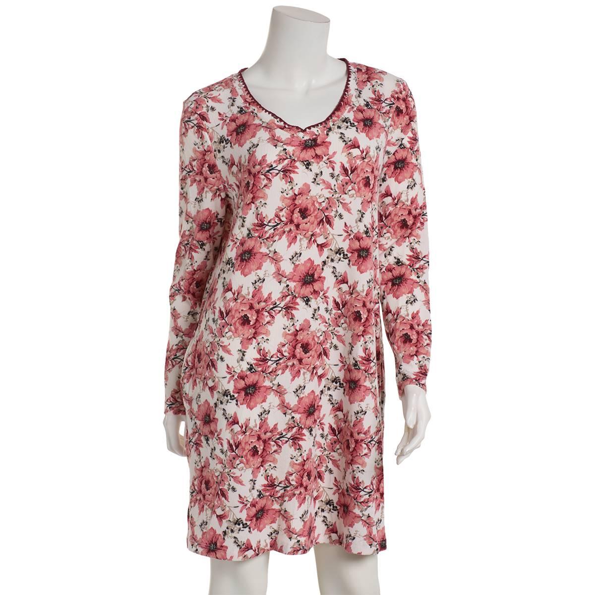 Click here for Womens Rene Rofe(R) Long Sleeve Floral V-Neck Nigh... prices