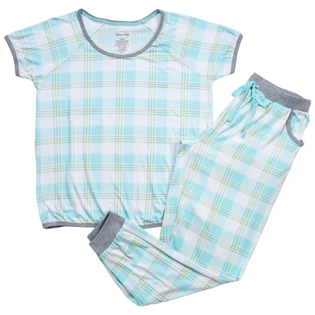 Click here for Juniors Pillow Talk Short Sleeve Plaid Joggers Paj... prices