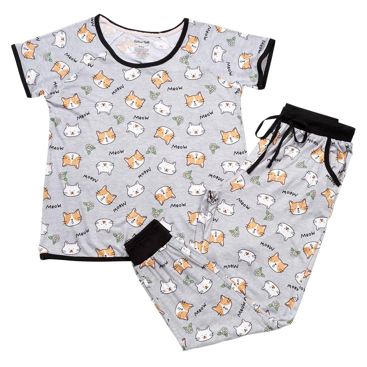 Click here for Juniors Pillow Talk Short Sleeve Cat Jogger Pajama... prices