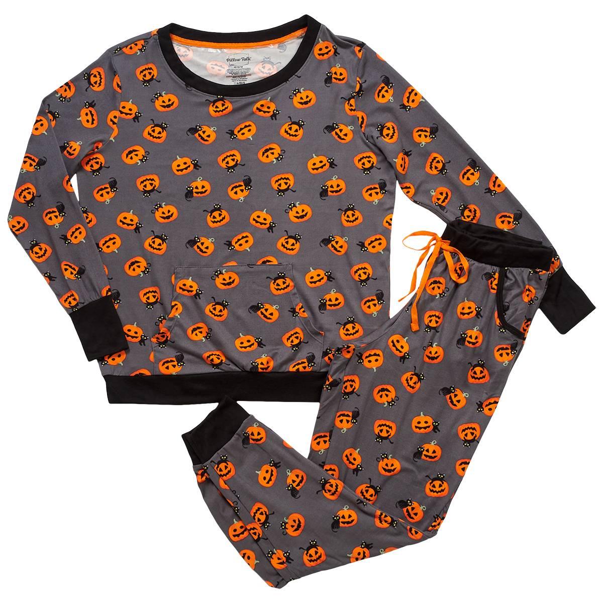 Click here for Womens Pillow Talk Halloween Pumpkin Cat Joggers P... prices