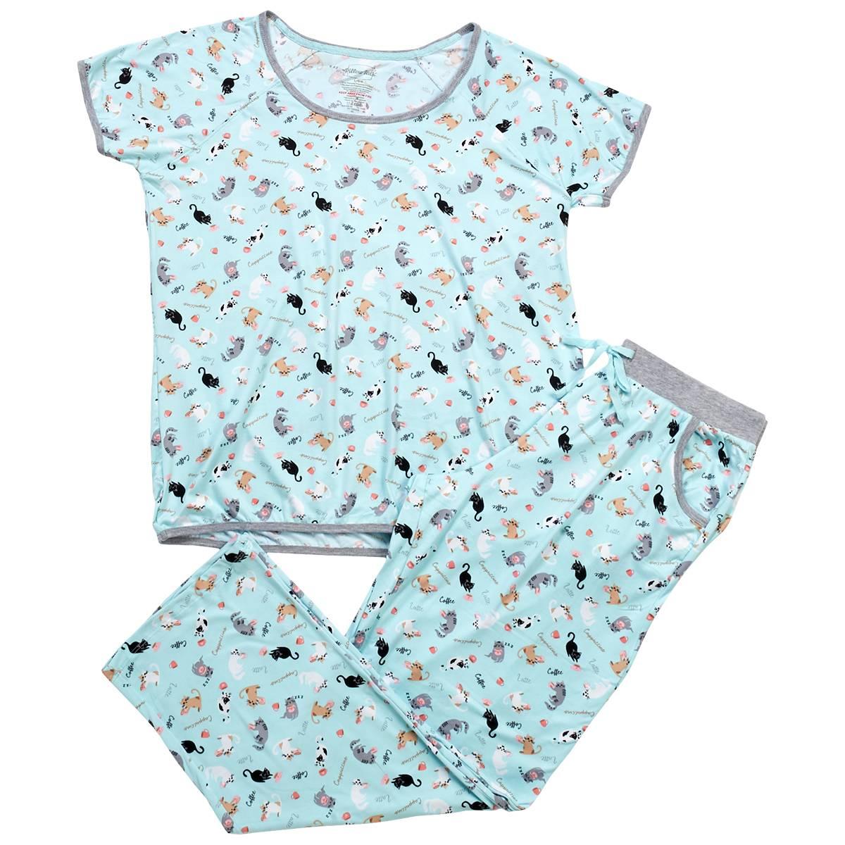 Click here for Womens Pillow Talk Short Sleeve Cats Pajama Set prices