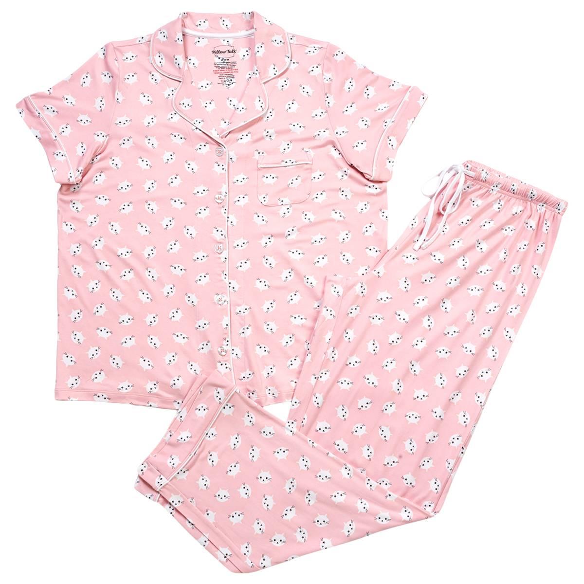 Click here for Womens Pillow Talk Cat Faces Tee & Long Leg Pajama... prices