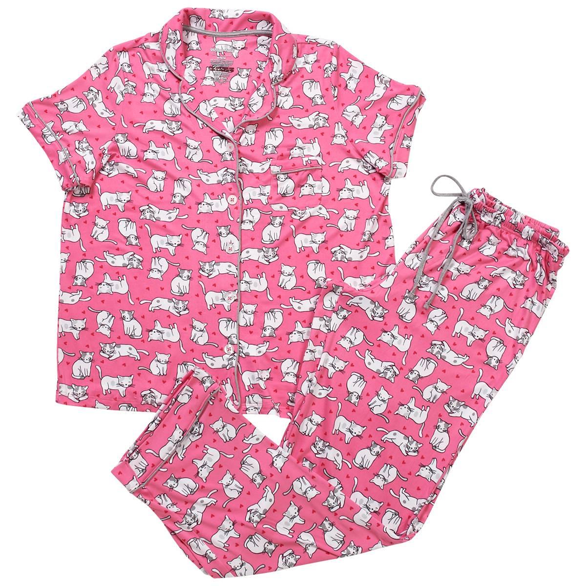 Click here for Womens Pillow Talk Short Sleeve Winking Cat Pajama... prices
