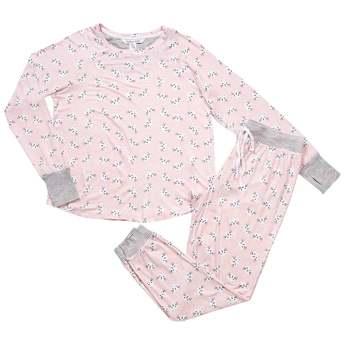 Click here for Womens Pillow Talk Long Sleeve Cat Face Pajama Set prices
