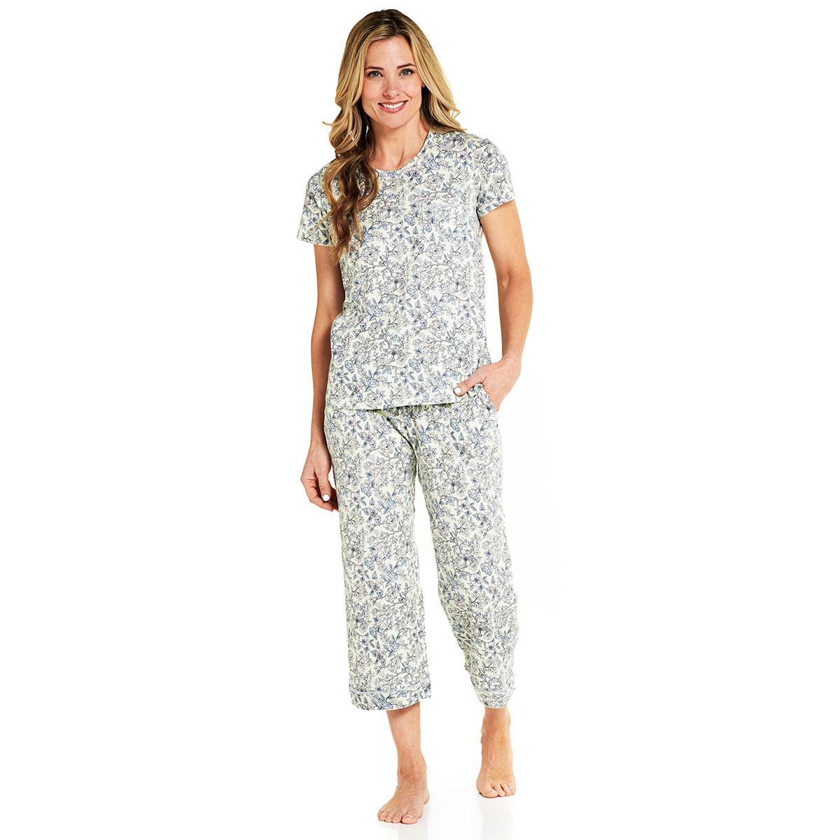 Click here for Womens Poppy & Clay Floral Drop Needle Capri Pajam... prices