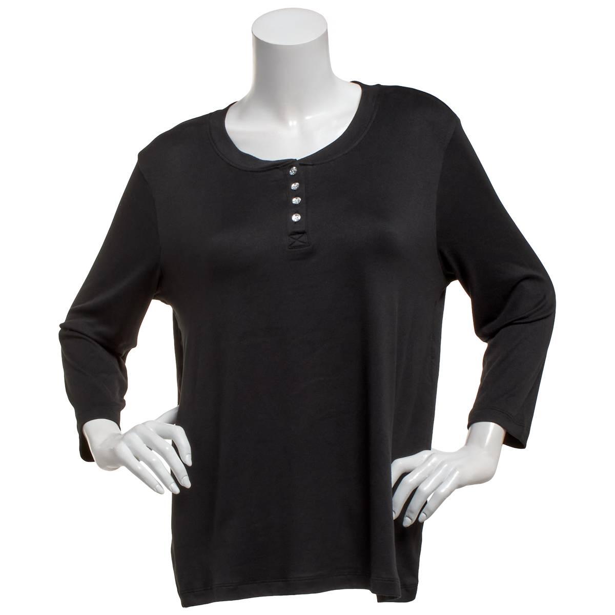 Click here for Womens Rene Rofe(R) Rhinestone Buttons Henley Paja... prices