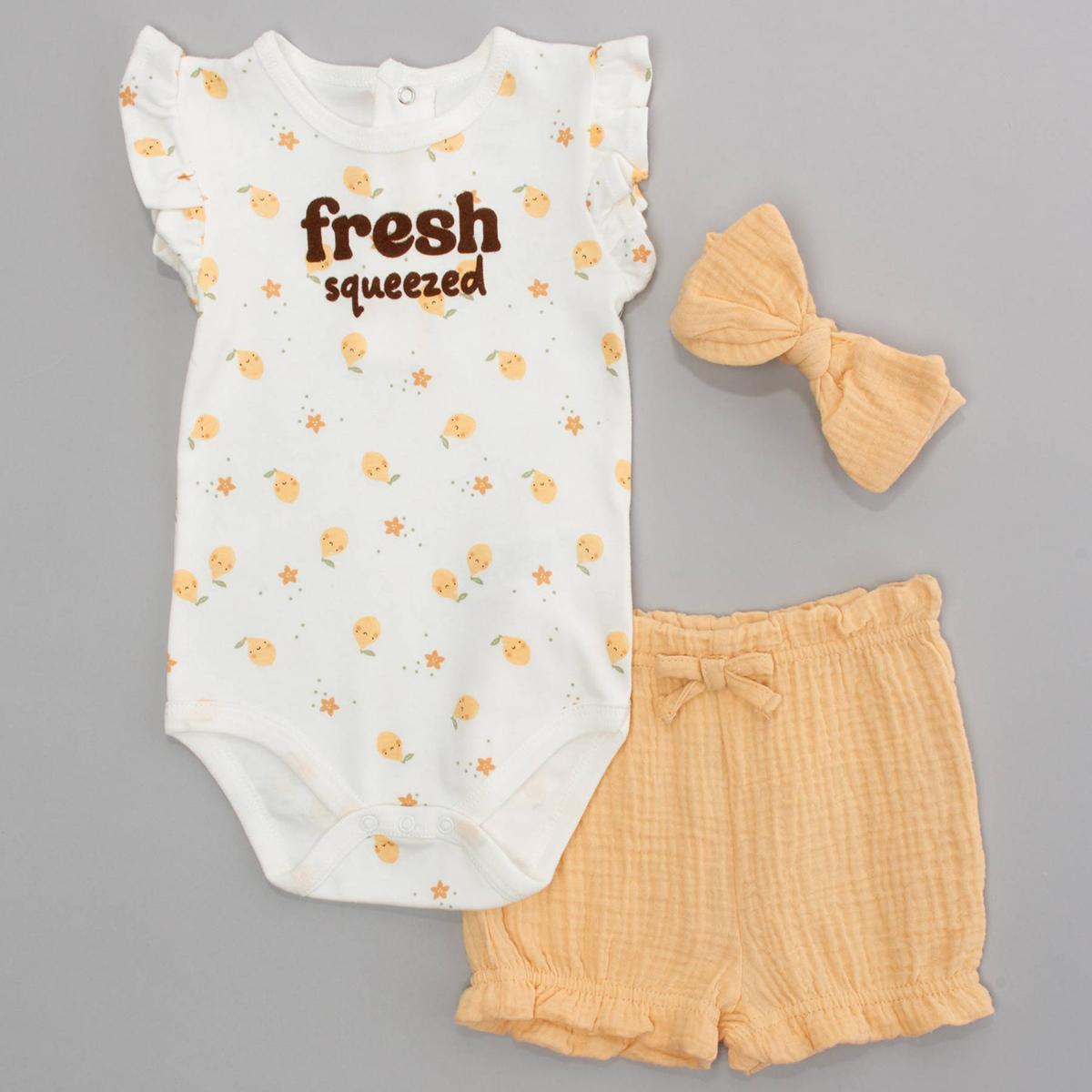 Click here for Baby Girl (NB-9M) Rene Rofe(R) 3pc. Lemon Bodysuit... prices