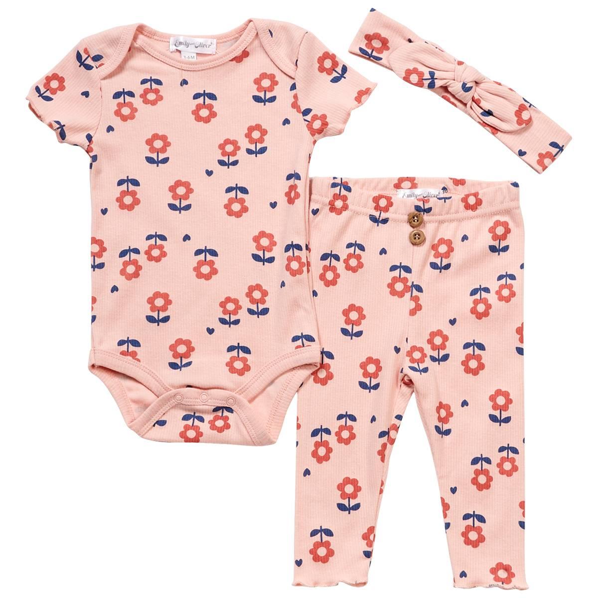 Click here for Baby Girl (NB-9M) Emily & Oliver(R) 3pc. Floral He... prices