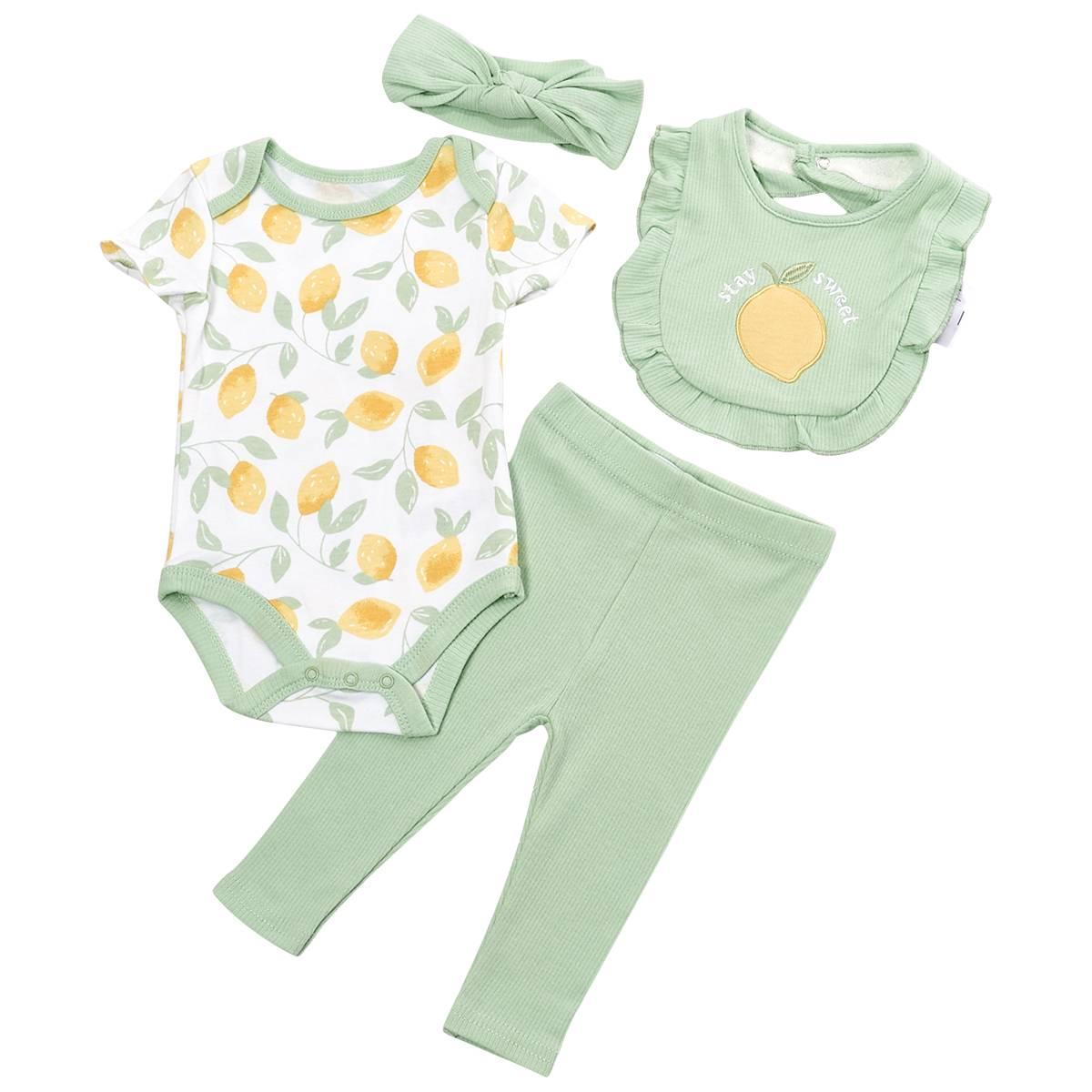 Click here for Baby Girl (NB-9M) Rene Rofe(R) Lemon 4pc. Bodysuit... prices